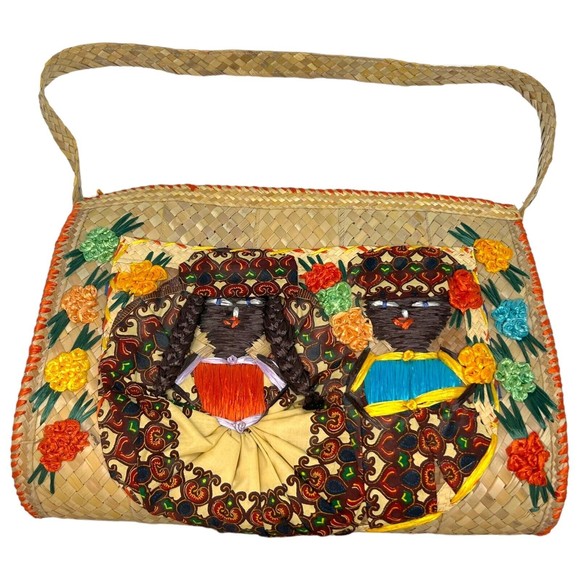 Bags | Vintage Caribbean Hand Woven Large Straw Grass Raffia Shoulder ...